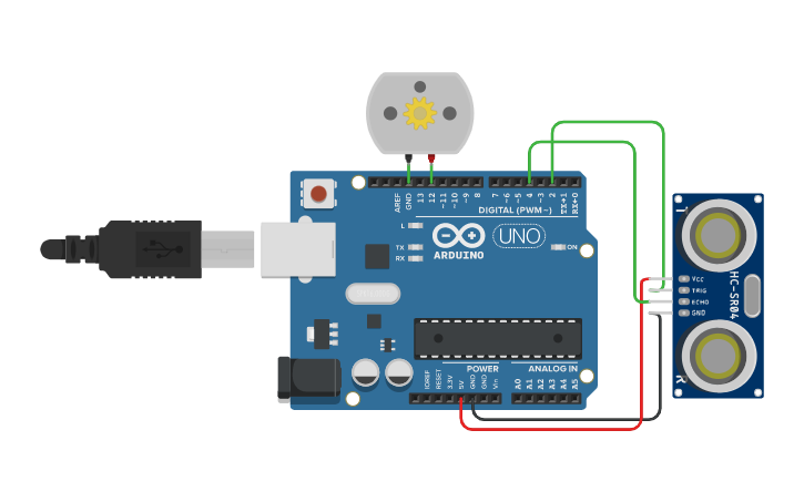 Circuit design sensor ultrasonico com motor dc | Tinkercad Circuit design sensor ultrasonico com motor dc | Tinkercad
