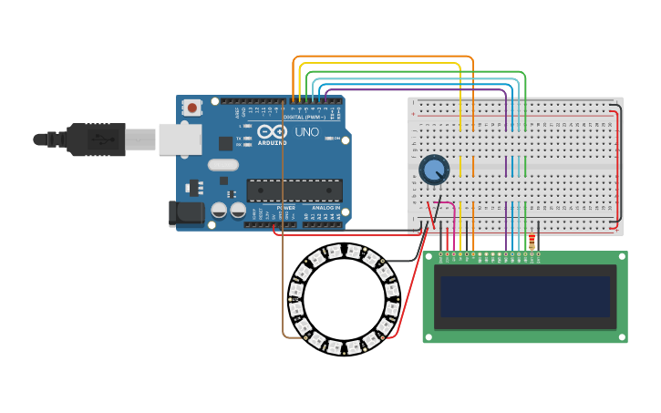 Circuit design Favourite Colour LED Light Show | Tinkercad