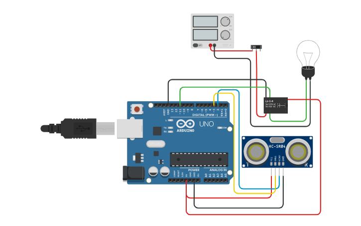 Circuit Design Simple Ultrasonic Sensor Switch Relay Tinkercad