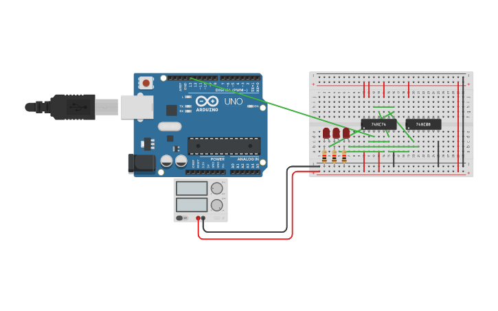 Circuit design Exp 6: Traffic lights using D flip flop | Tinkercad