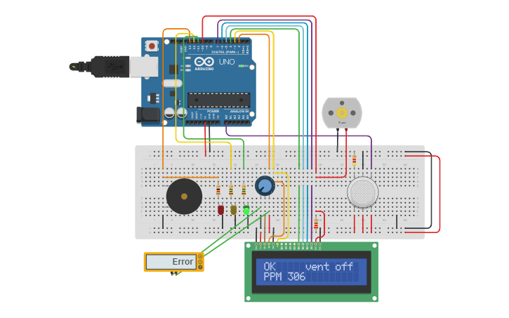 Circuit design Alarma de gas con Arduino y LCD | Tinkercad