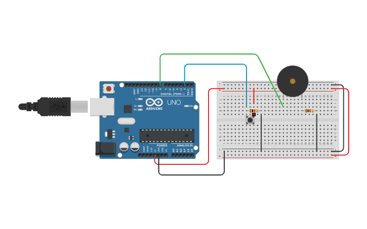 Circuit design Doorbell using Pushbutton | Tinkercad