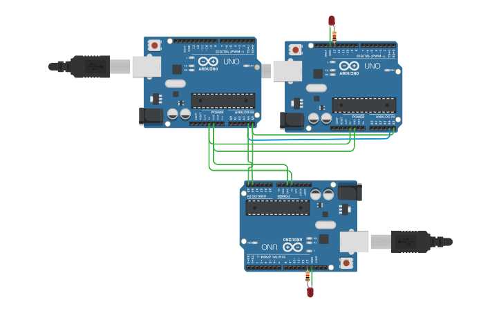 Circuit design Protocolo I2C Dois Arduinos | Tinkercad