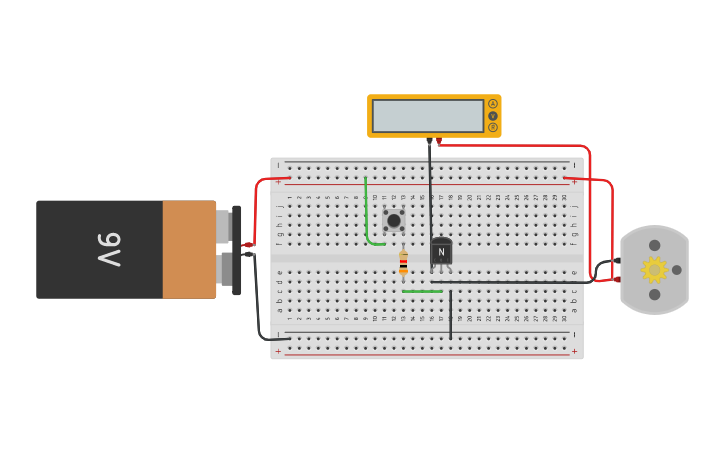 Circuit design Transistor como interruptor accionado con un interruptor | Tinkercad