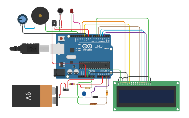 Circuit design Metal Detector With LCD screen | Tinkercad