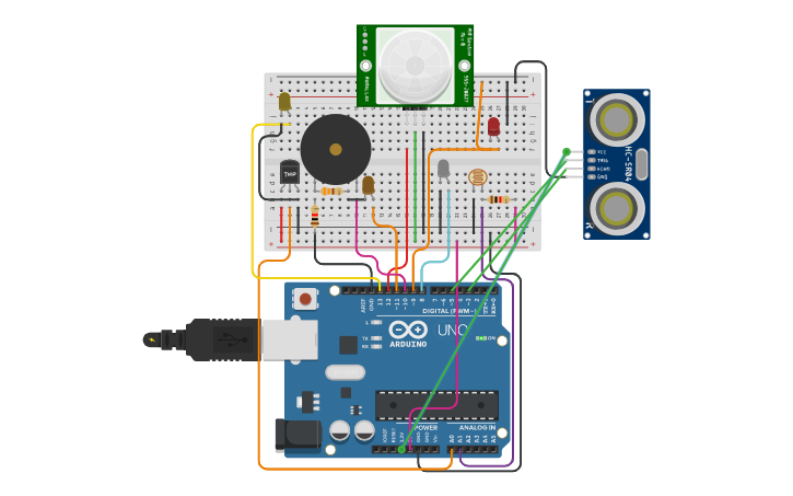 Circuit design Sistema de alarmas para la casa | Tinkercad