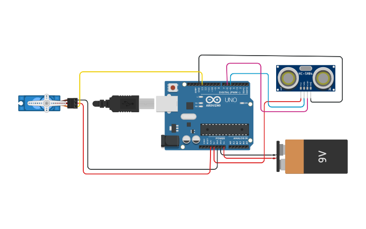 Circuit design Smart dustbin | Tinkercad