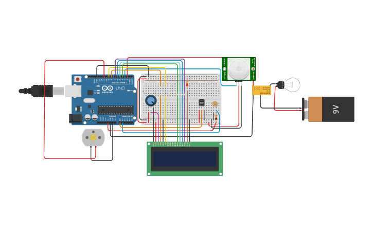 Circuit design SENSOR DE LUZ, PRESENÇA E TEMPERATURA | Tinkercad
