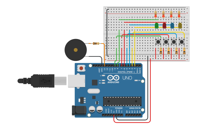 Circuit Design Simon Dice Arduino Uno R3 Tinkercad