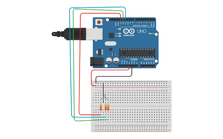 Circuit design Controlar un Led RGB | Tinkercad