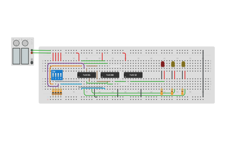 Circuit design sumador binario 2 bits | Tinkercad