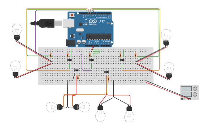 Circuit design Circuito de luces | Tinkercad
