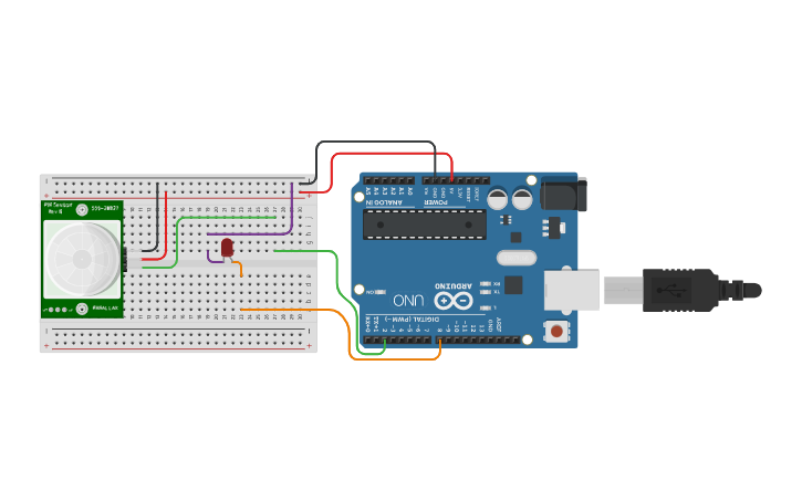 Circuit Design Tugas Kendali Sensor Gerak Tinkercad