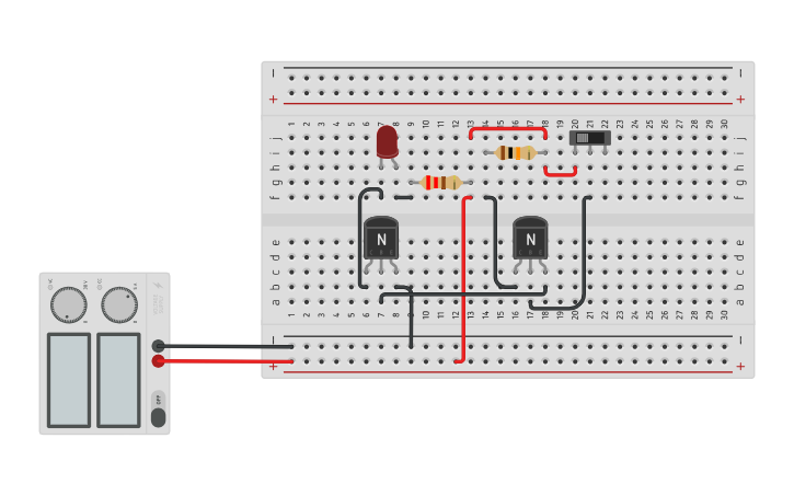 Circuit design Two Transistor Touch LED Circuit | Tinkercad