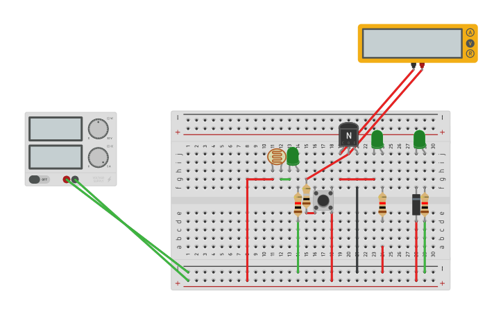 Circuit design LED with photoresistor, reverse, forward diode and capacitor | Tinkercad