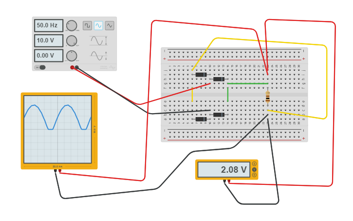 Circuit design AC to DC conversion before adding filter | Tinkercad
