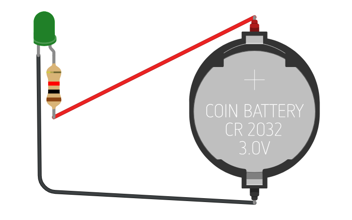 Circuit design Glowing LED Using 3V Battery | Tinkercad