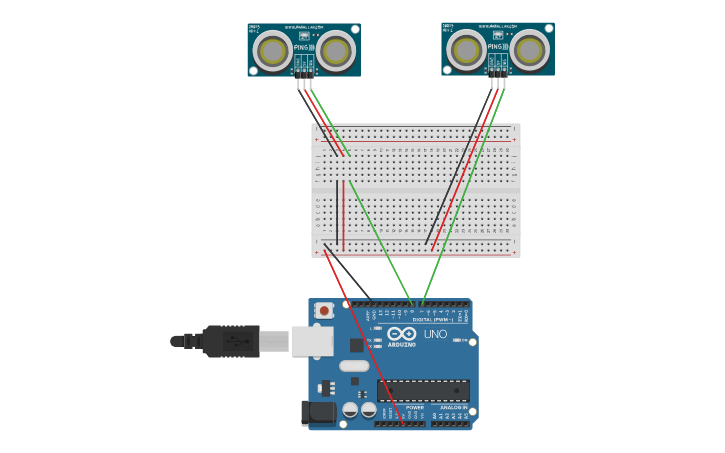 Circuit design basics - 2 ultrasonic sensors | Tinkercad