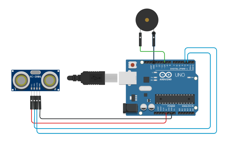 Circuit Design Ultrasonic Sensor With Arduino Tinkercad