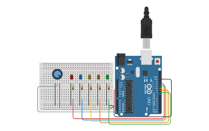 Circuit design Potentiometer LED Control | Tinkercad