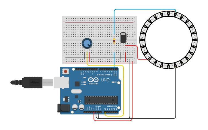 Circuit design Neopixel Ring with Brightness Control | Tinkercad