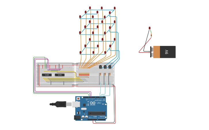 Circuit design Arduino Cubo Led 3x3x3 v2 | Tinkercad