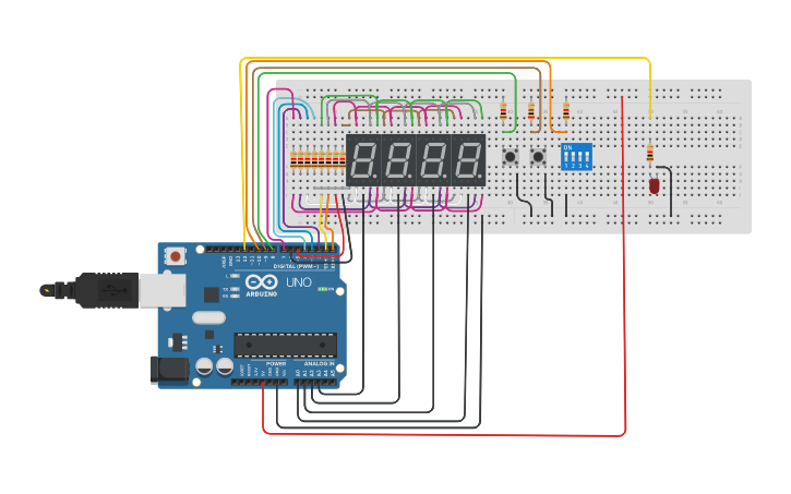 Circuit design reloj digital con control de minutos y horas | Tinkercad