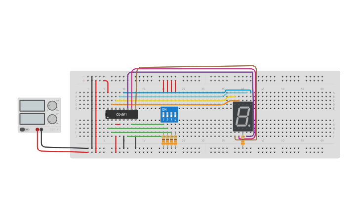 Circuit design Conexión con el Integrado CD 4511 y Display de 7 Segmentos. | Tinkercad