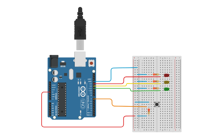 Circuit design Encendido de 3 leds con arduino | Tinkercad