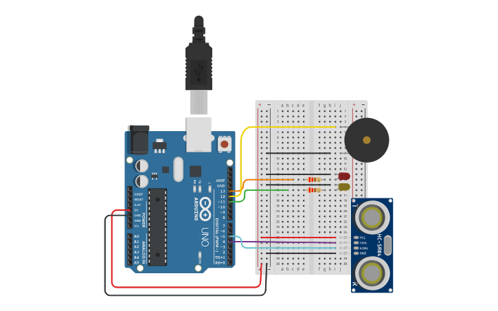 Circuit design Circuito del Sensor Ultrasónico | Tinkercad