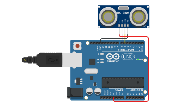 Circuit design A.ULTRASONICSENSOR | Tinkercad