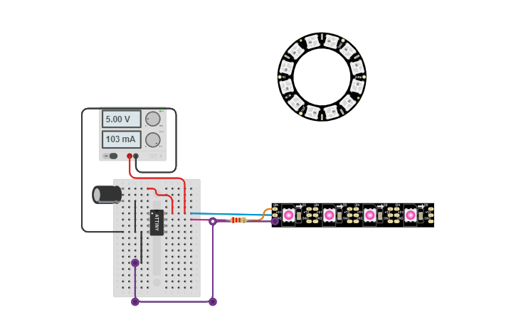 Circuit design Neopixel ring and strip | Tinkercad