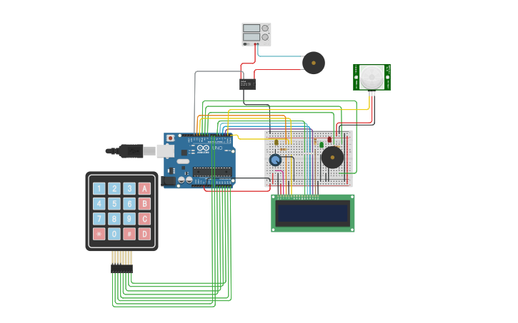 Circuit design Sistema de alarme codificado | Tinkercad