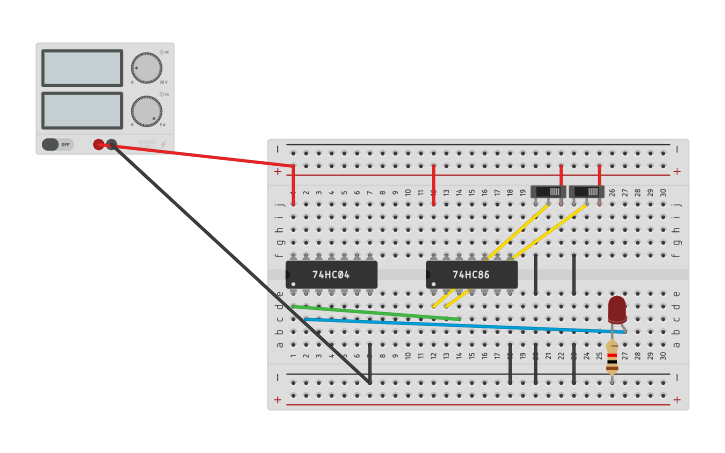 Circuit design CI 7404/7486 | Tinkercad