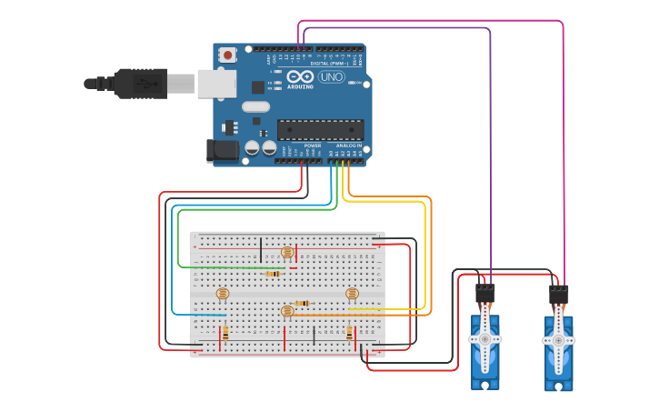 Circuit design Solar Tracking panels v1 | Tinkercad