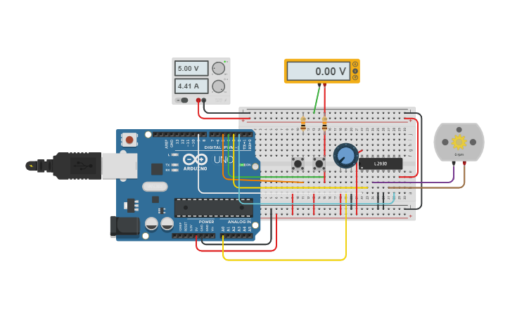 Circuit design CIRCUITO3_motor_DC_encendido_y_giro | Tinkercad