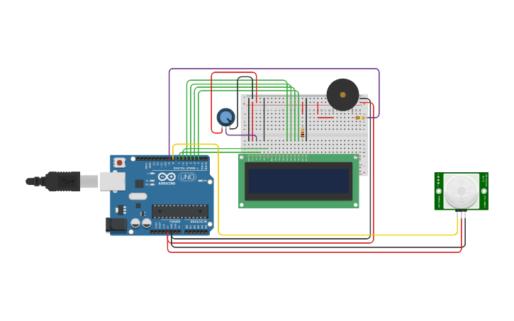 Circuit design Alarme com Sensor de Movimento | Tinkercad