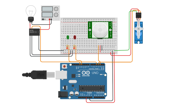 Circuit Design Project Arduino Sensor Gerak Pir Tinkercad