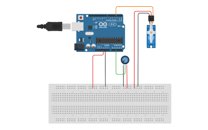 Circuit Design Control Servo Using Potentiometer Tinkercad