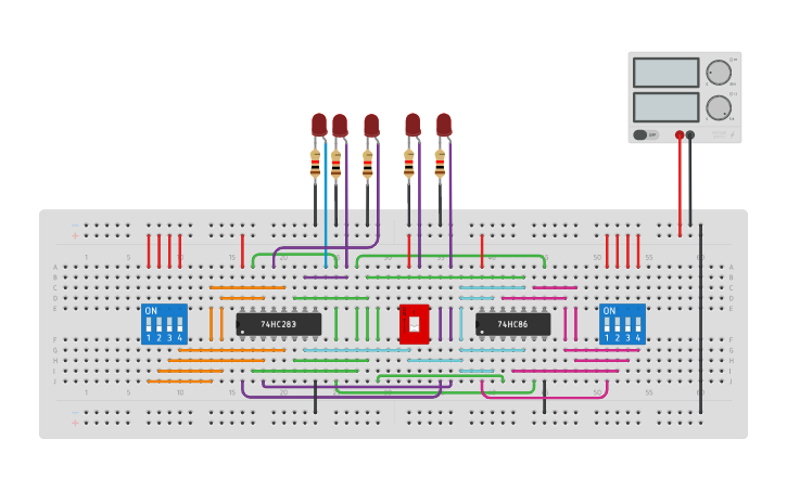 Circuit design 4BIT ADDER/SUBTRACTOR | Tinkercad