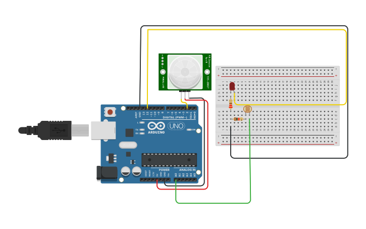 Circuit design Arduino + détecteur de présence | Tinkercad