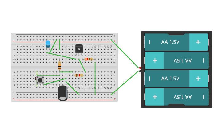 Circuit design Circuito con condesador, transistor y NPN | Tinkercad