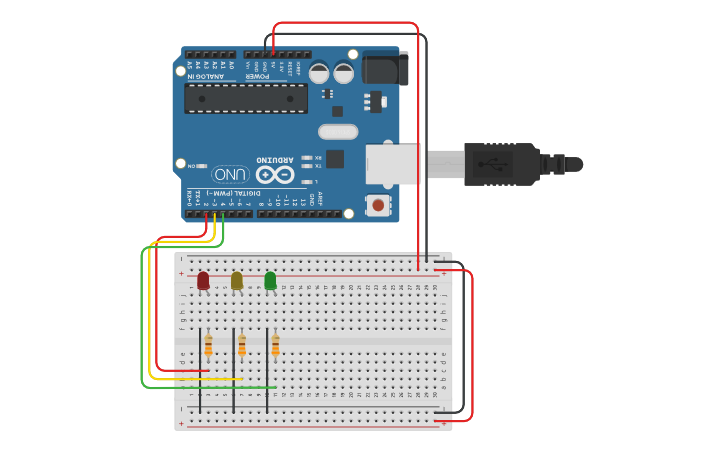 Circuit design Semáforo simples | Tinkercad
