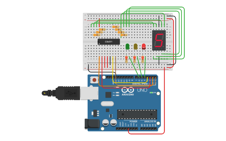 Circuit design semaforo con contador | Tinkercad