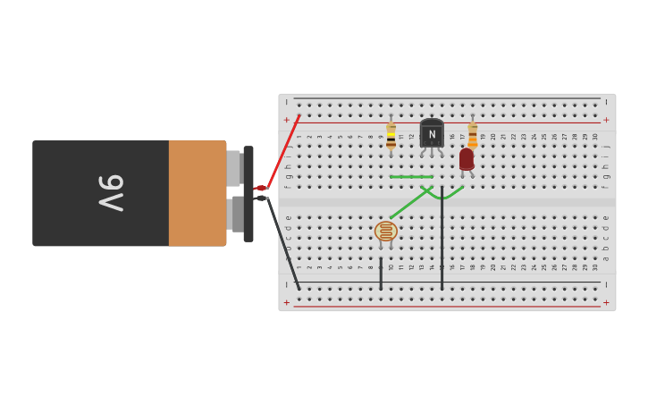 Circuit design Example darkness detector | Tinkercad