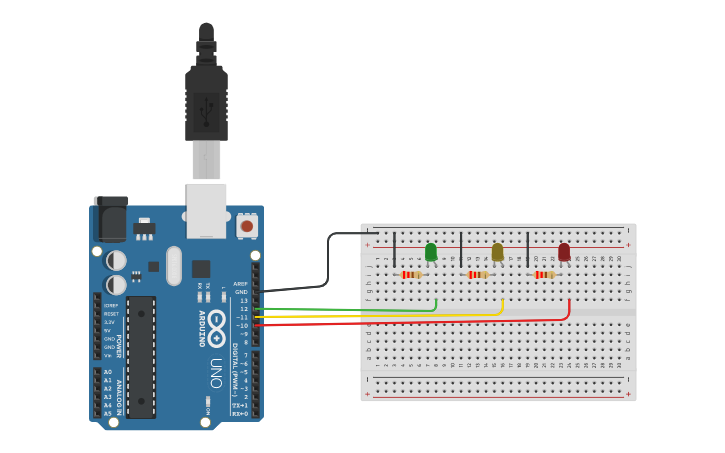 Circuit design Monitor Serial Leds COMANDOS | Tinkercad