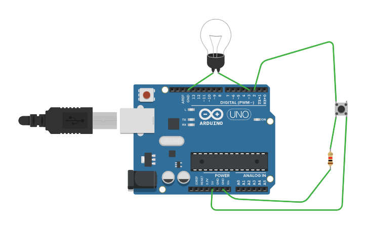 Circuit Design Light Bulb Push Button Resistor And Arduino Uno R3 Tinkercad