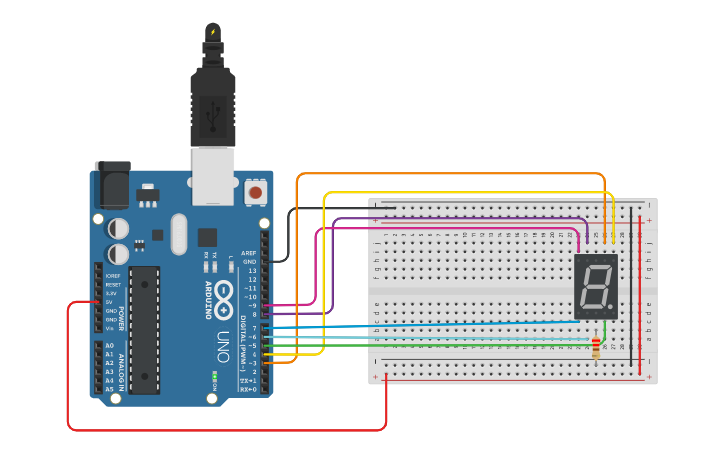 Circuit design Arduino + Display de 7 segmentos | Tinkercad Circuit design Arduino + Display de 7 segmentos | Tinkercad