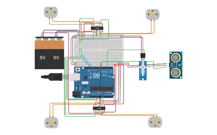 Circuit design Obstacle Avoiding Car | Tinkercad