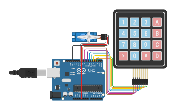 Circuit Design Servo Con Teclado 4x4 Tinkercad